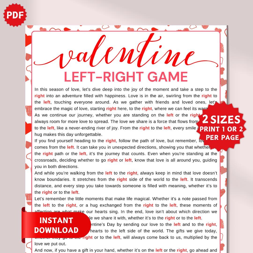 Left Right Valentine's Day Game, Valentine Printable Games for Kids ...