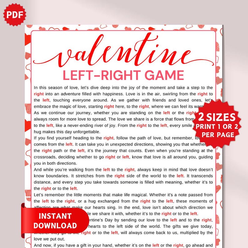 Left Right Valentine's Day Game, Valentine Printable Games for Kids ...