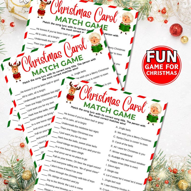 Christmas Carol Game, Printable Christmas Game, Christmas Song Trivia ...