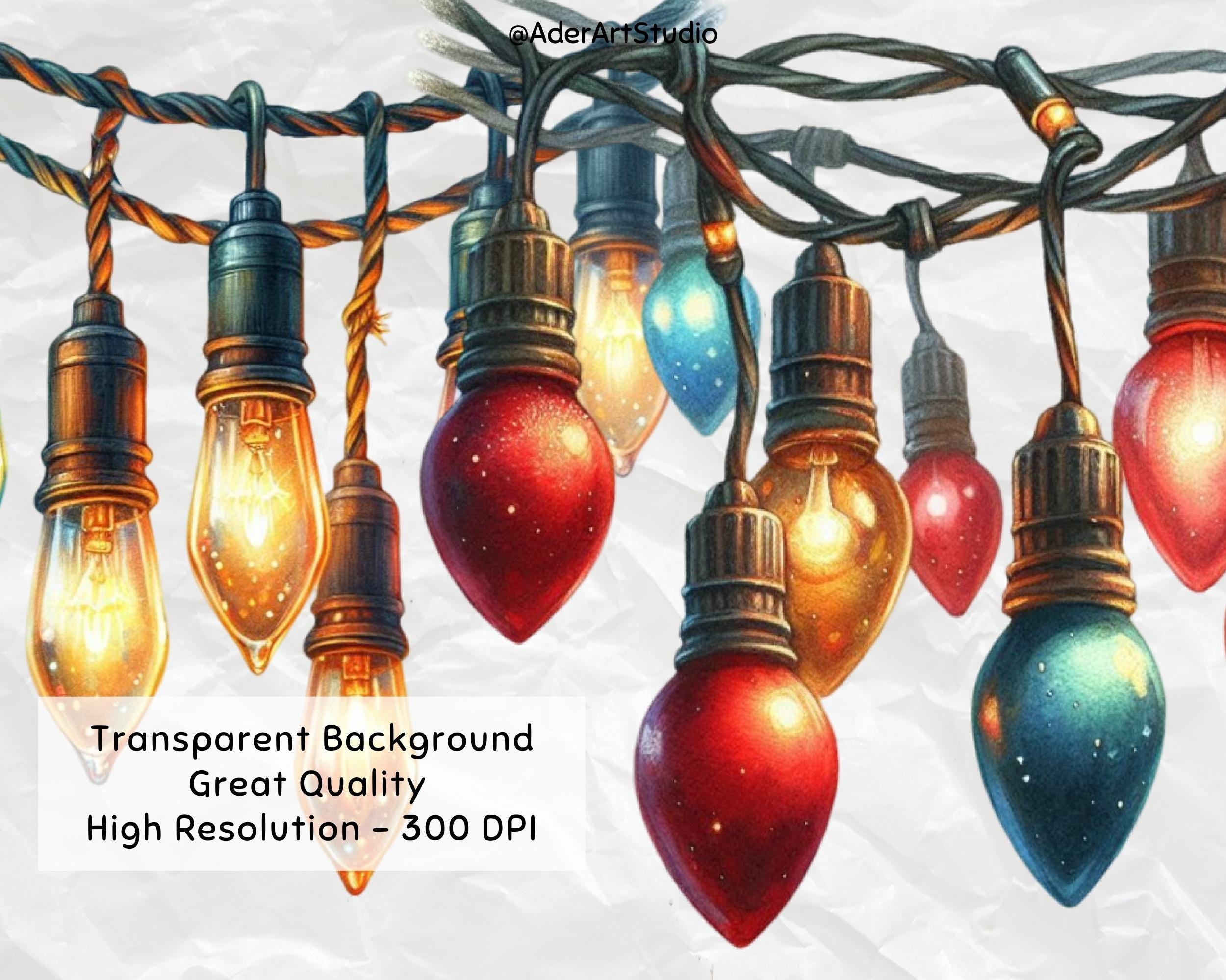 Watercolor Christmas Lights Clipart Bundle, Christmas Clipart ...