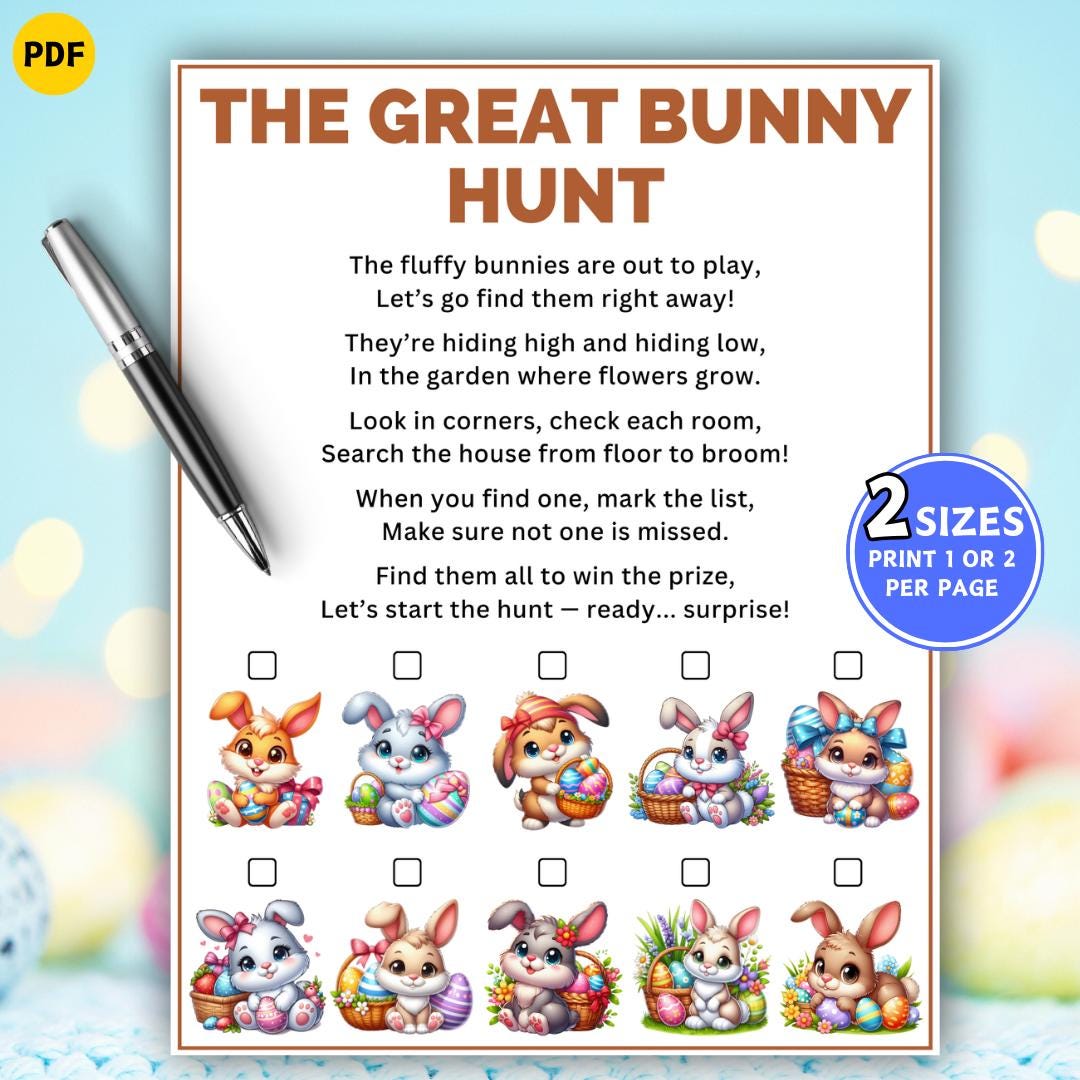 Easter Bunny Scavenger Hunt, Easter Scavenger Hunt, Indoor Outdoor ...