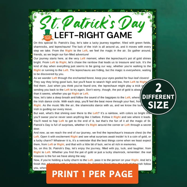 Left Right St. Patrick's Day Game, Pass the Prize Gift Exchange Game ...