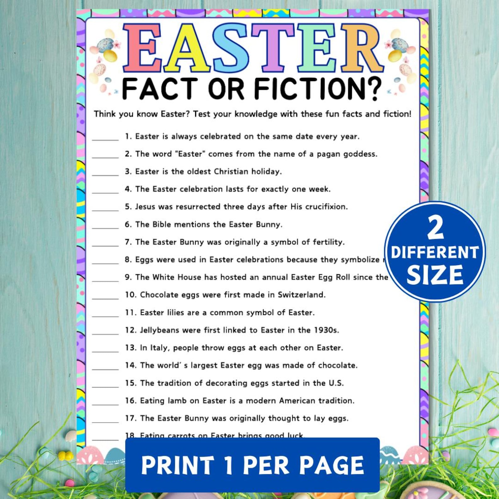 Easter Fact or Fiction Game, Printable Easter Fact Quiz, Easter Trivia ...