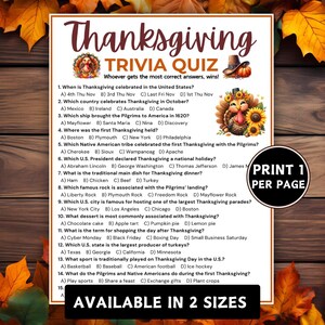 Thanksgiving Trivia Game, Printable Thanksgiving Game, Fall Games for ...
