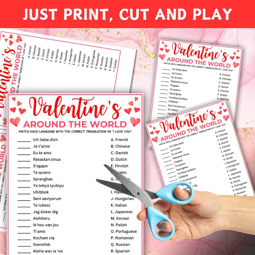 Valentine's Day Around the World Game, Printable Valentines Day Game ...