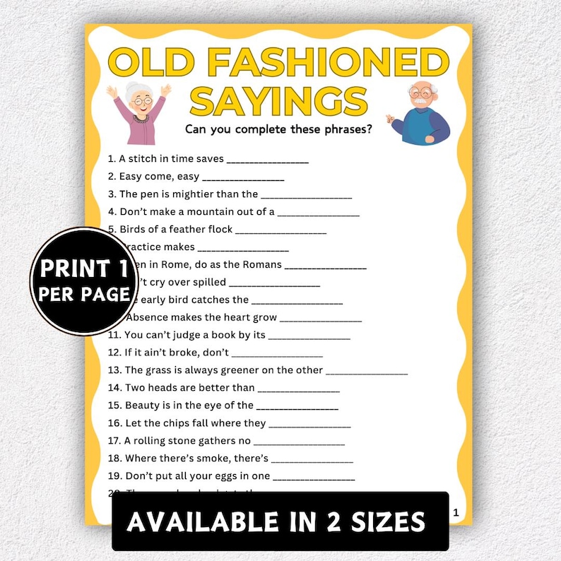 Old Fashioned Sayings Game, Games for Senior Citizens, Group Games for ...