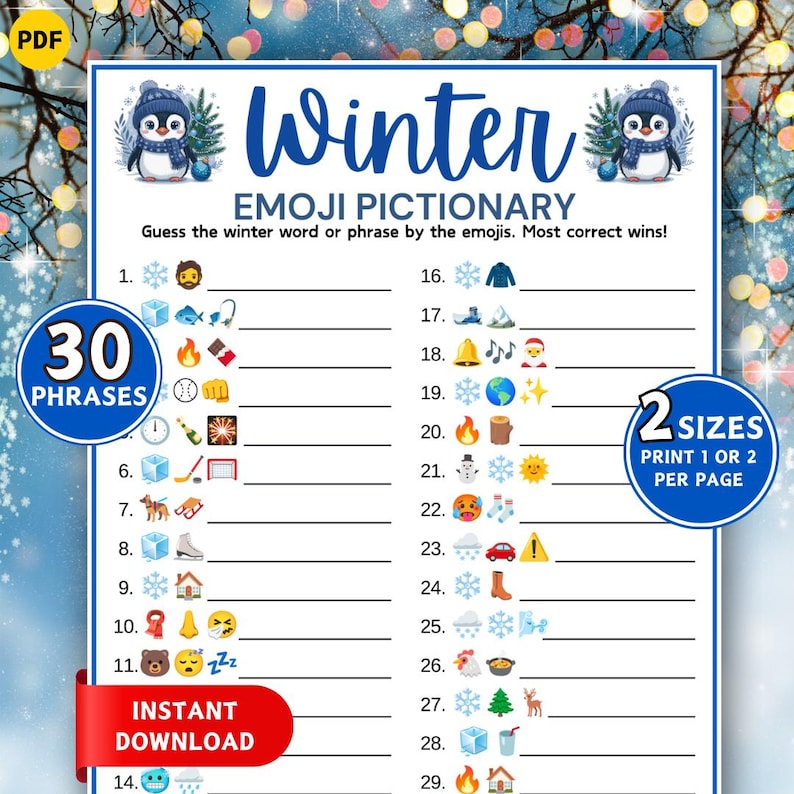 Winter Emoji Game, Winter Emoji Pictionary, Trivia Game, Winter Emoji ...