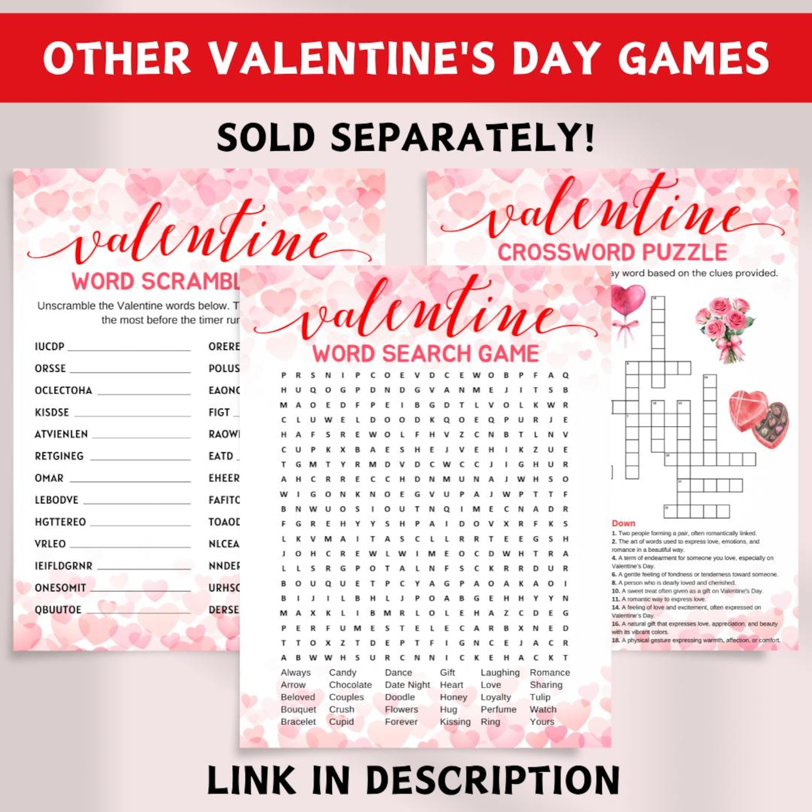 Printable Valentines Day Crossword Puzzle, Valentine Party Game for ...