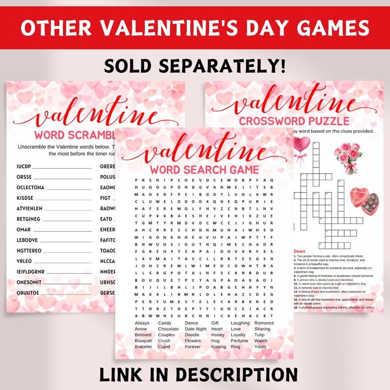 Printable Valentines Day Crossword Puzzle, Valentine Party Game for ...