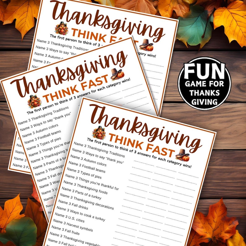 Thanksgiving Think Fast Game! Printable Thanksgiving Games, Think Quick ...