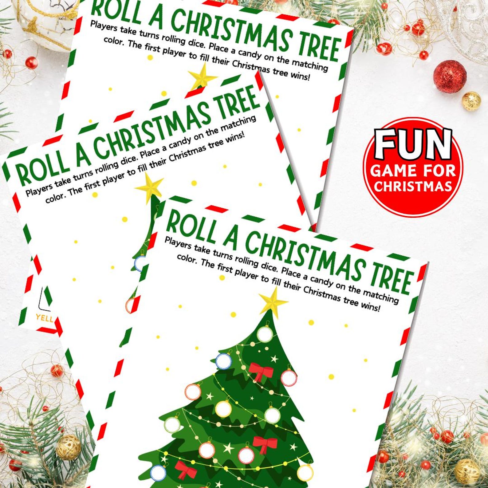 Roll a Christmas Tree Game, Printable Christmas Game for Kids & Adult ...