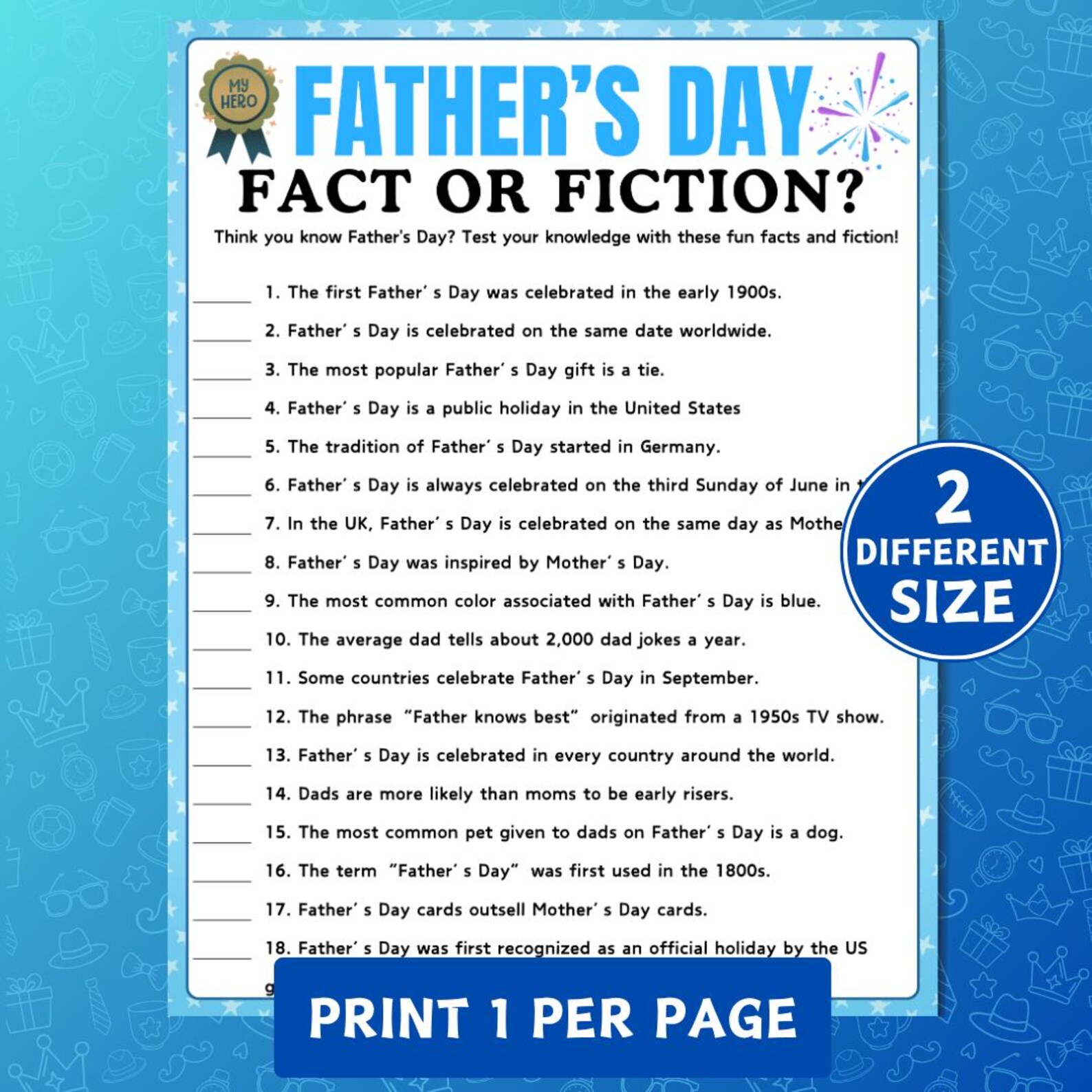 Father's Day Fact or Fiction Game, Printable Fathers Day Fact Quiz ...