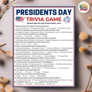 Presidents' Day Trivia Game, Printable Patriotic Trivia Quiz, Fun ...