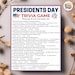 Presidents' Day Trivia Game, Printable Patriotic Trivia Quiz, Fun ...