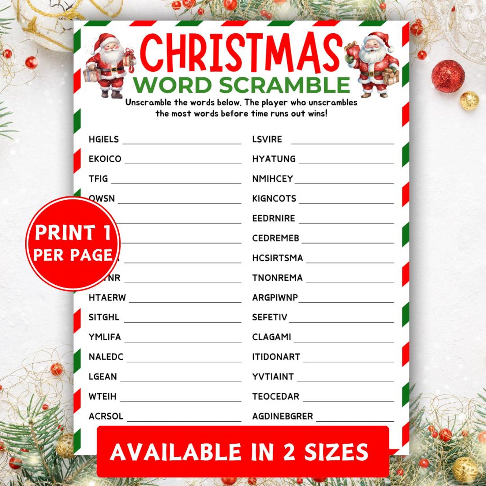 Christmas Word Scramble Game, Printable Christmas Game, Word Unscramble ...