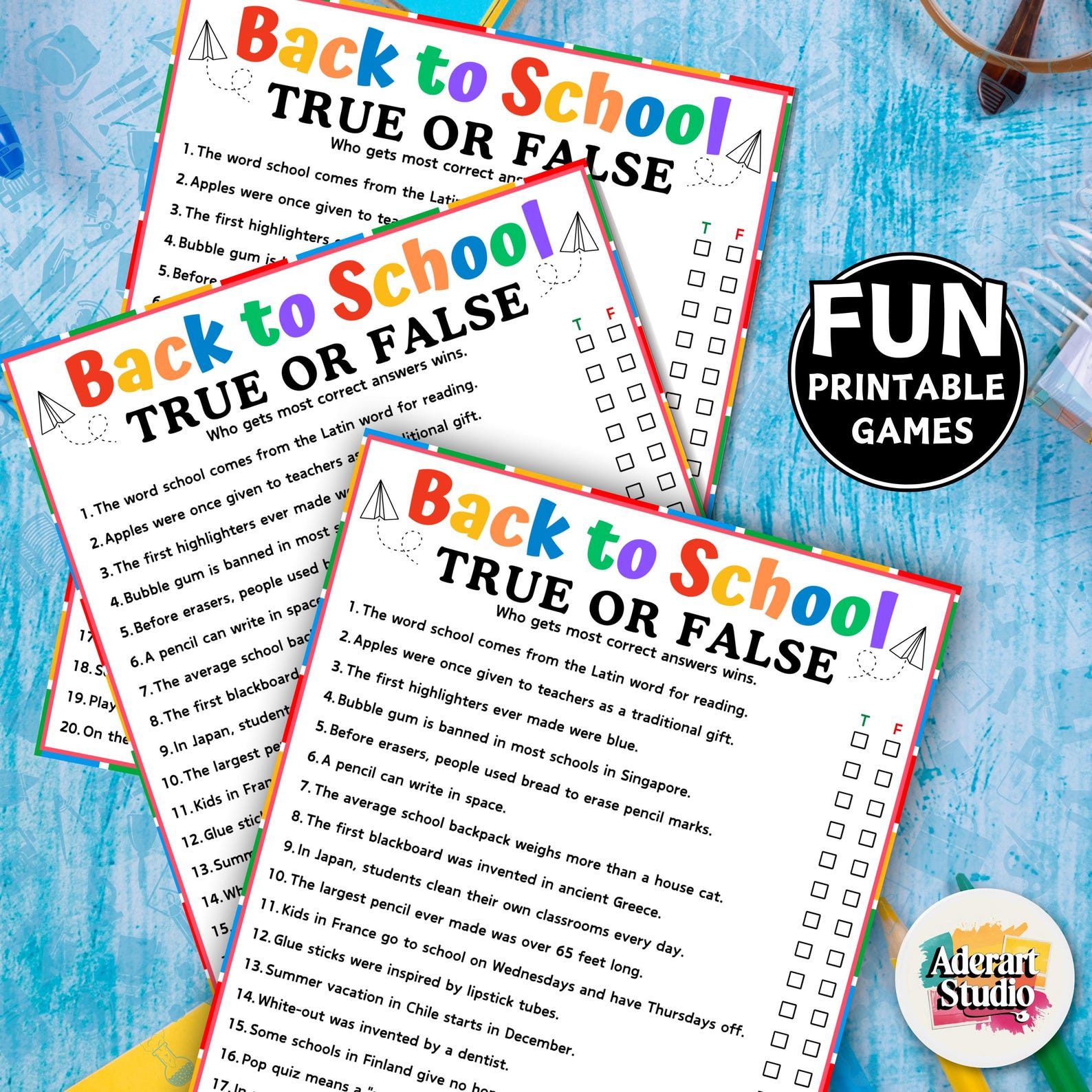 Back to School Trivia Game, True or False Game, Printable School Party ...