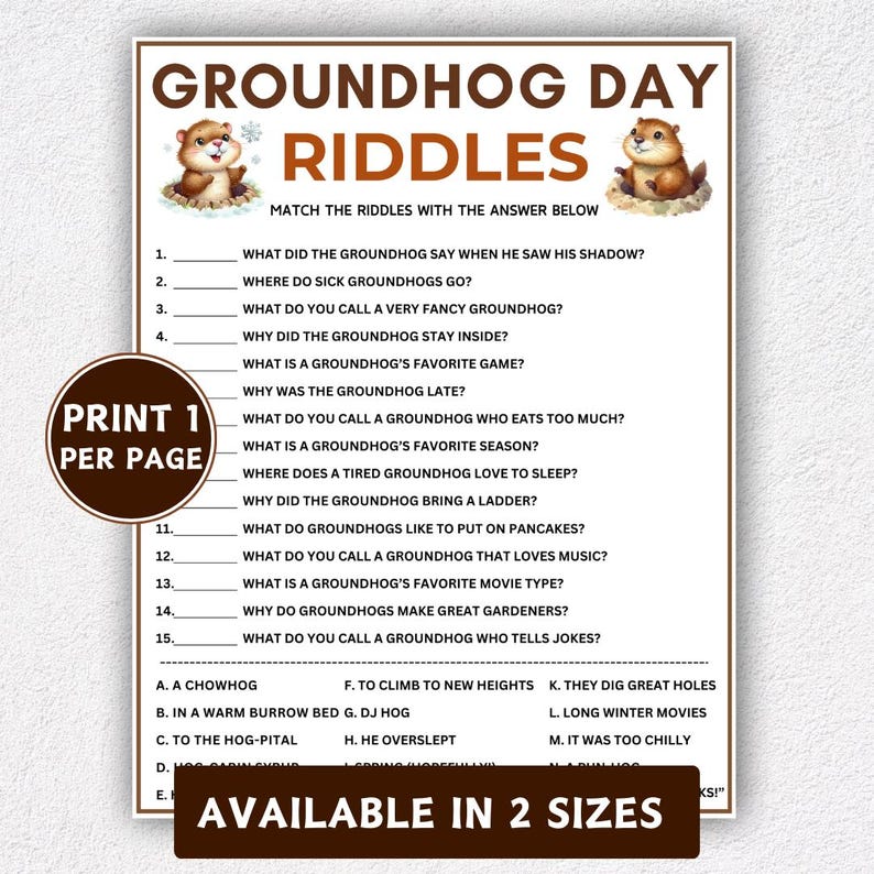 Groundhog Riddles Game With Answers, Printable Trivia Game for Kids ...