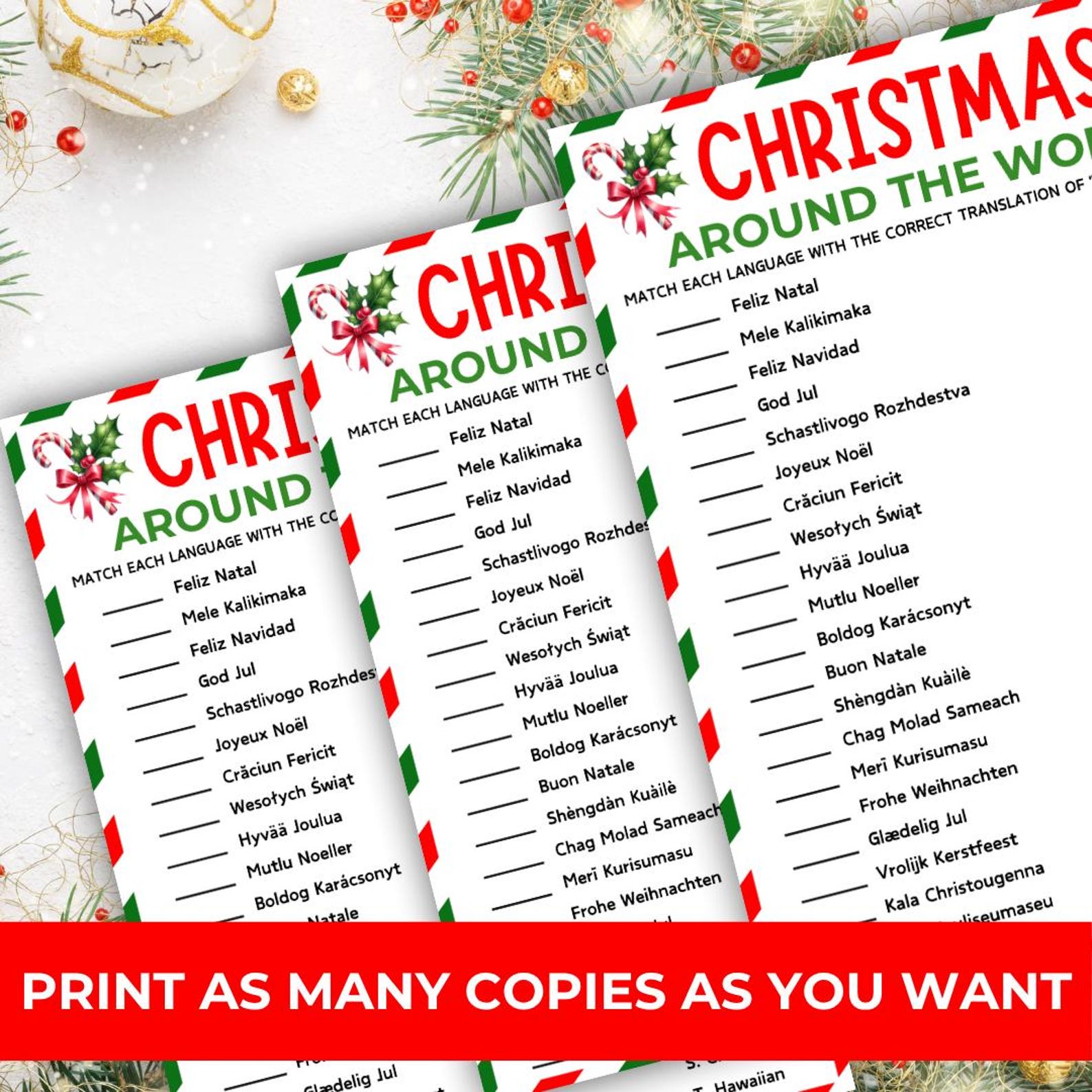 Christmas Around the World Game, Printable Christmas Game, Translate ...