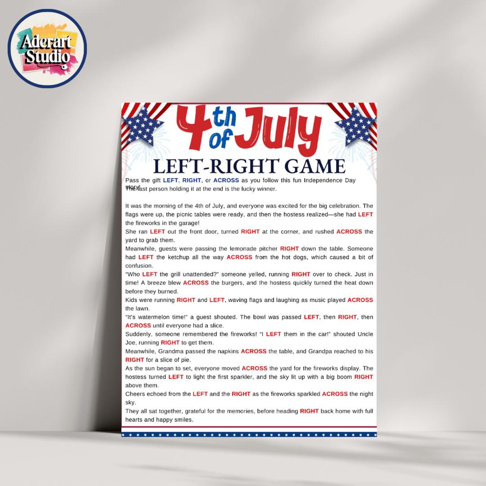 Left Right Fourth of July Game, Pass the Prize Gift Exchange Game ...