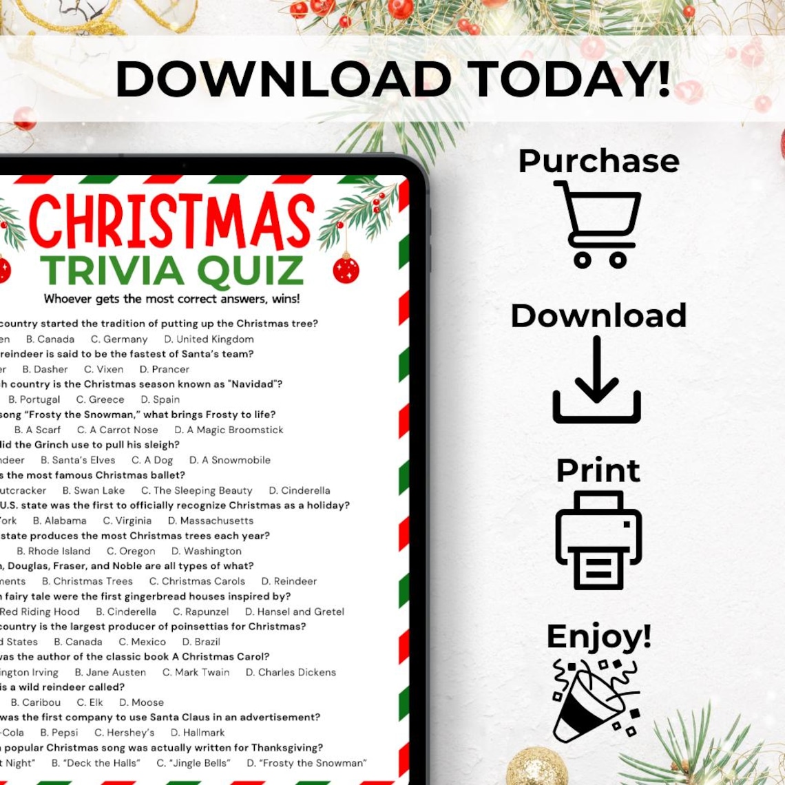 Christmas Trivia Game, Printable Xmas Trivia Quiz, Fun Christmas Games ...