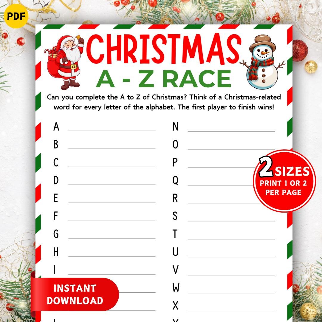 Christmas A-Z Word Race Game, Christmas Party Games, Xmas Family Game ...