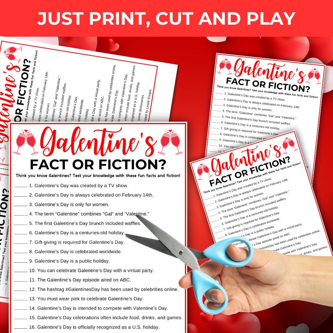 Galentine's Day Fact or Fiction Game, Printable Holiday Trivia Party ...
