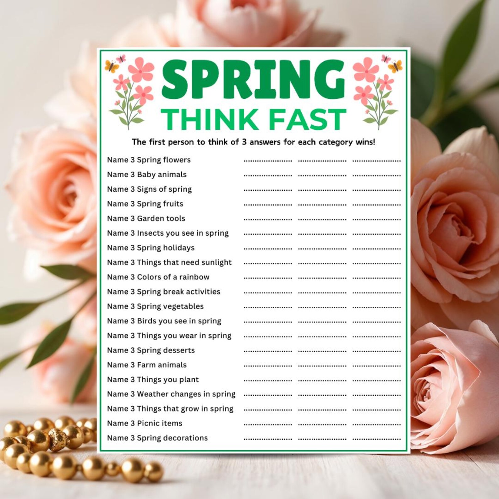 Spring Think Fast Game! Printable Spring Games, Think Quick Trivia Game ...