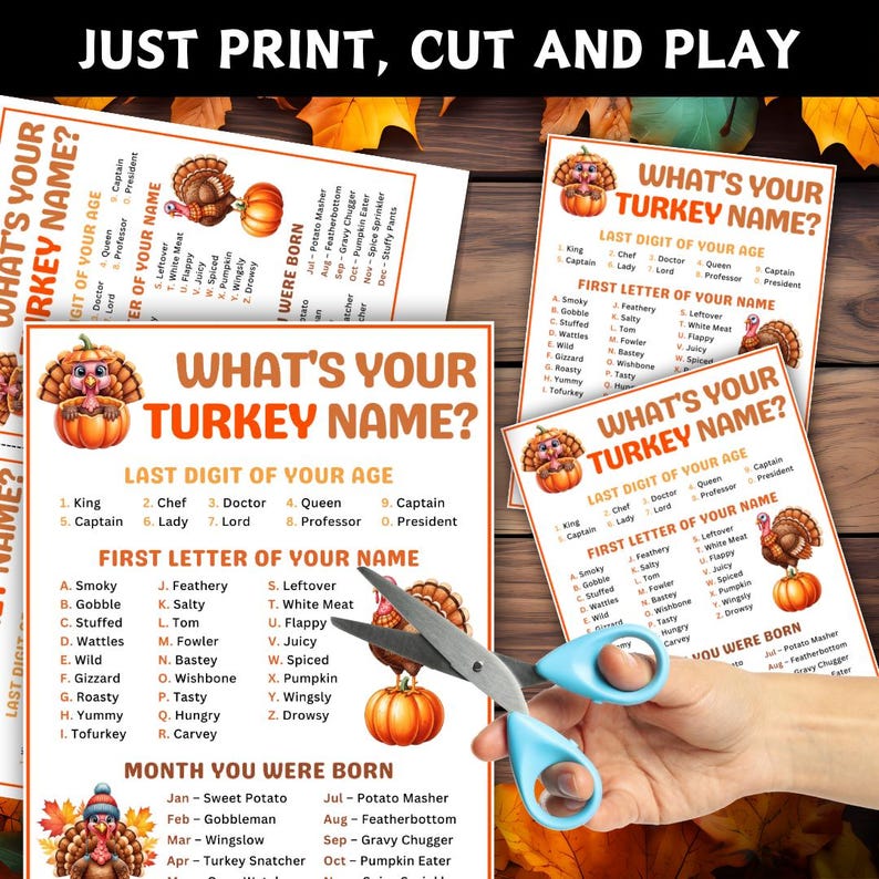What's Your Turkey Name Game, Thanksgiving Game Printable, Thanksgiving ...
