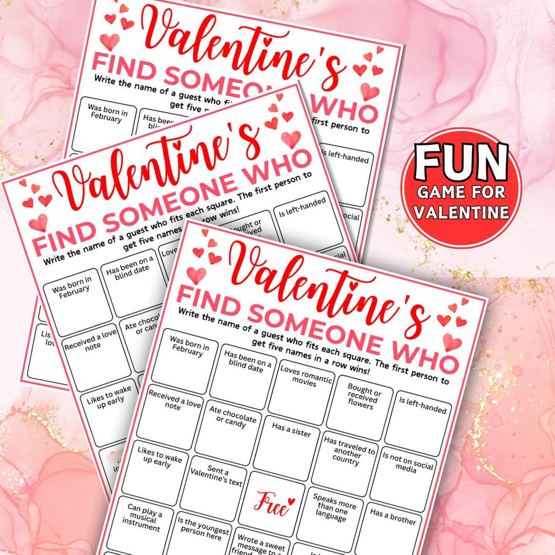 Valentines Day Find Someone Who Game, Valentine's Party Game, Find the ...