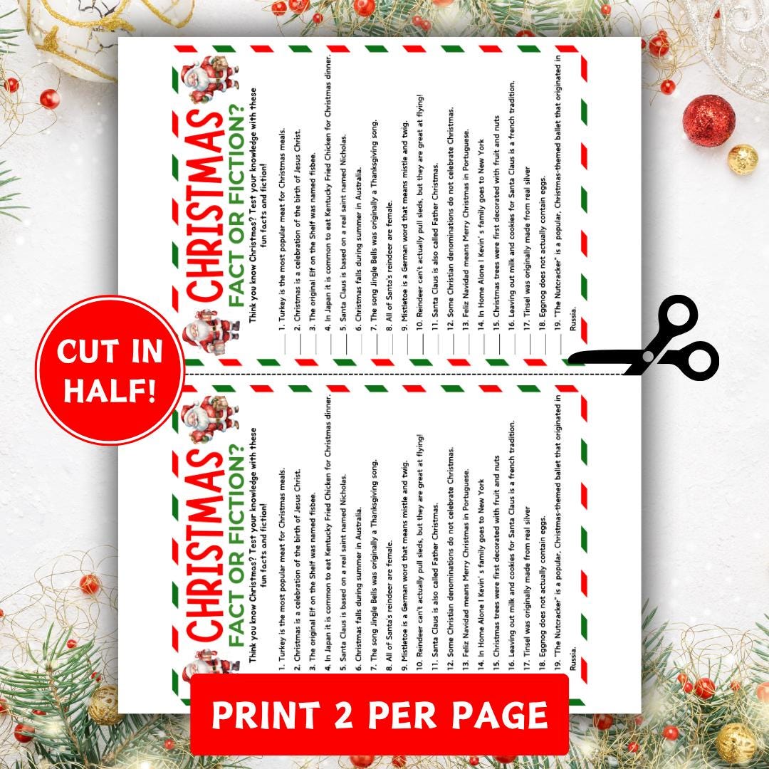 Christmas Fact or Fiction Game, Printable Holiday Trivia Party Game ...