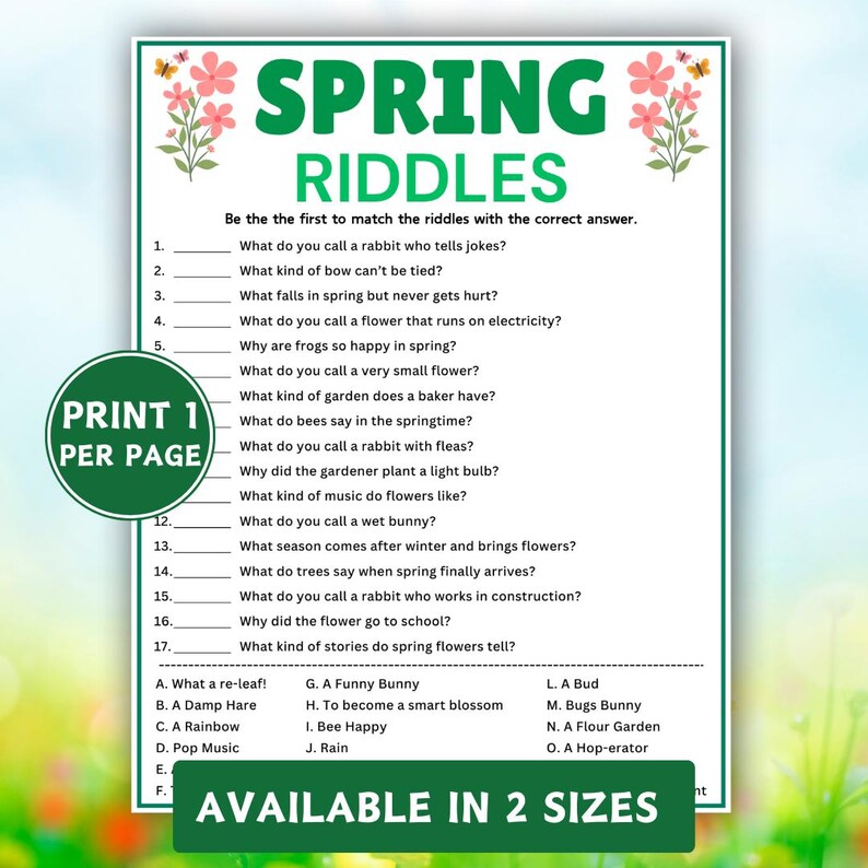 Spring Riddle Game, Printable Spring Trivia Game, Riddle Quiz, Senior ...