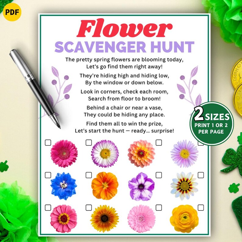Spring Scavenger Hunt, Flowers Scavenger Hunt, Printable Spring Games ...
