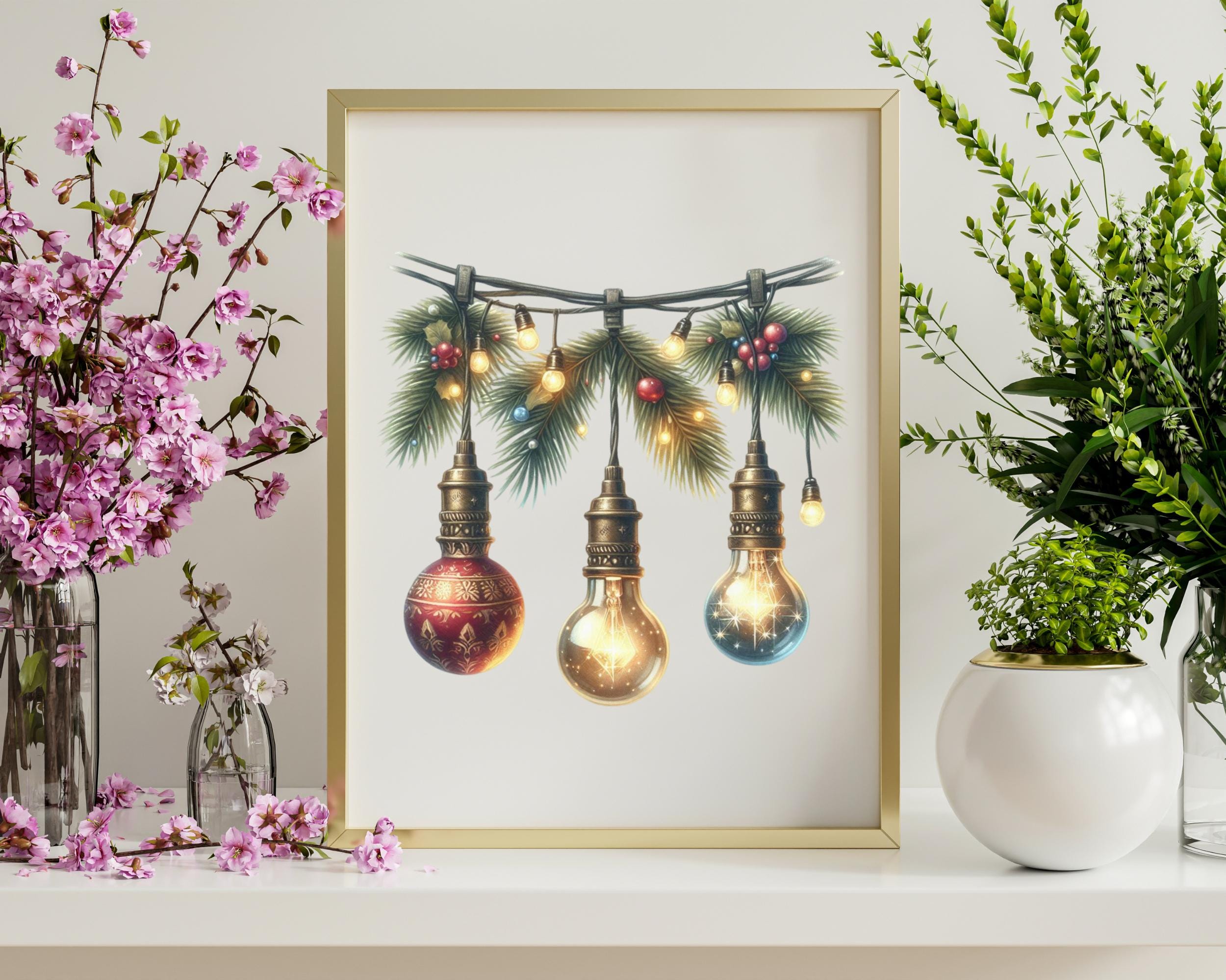 Watercolor Christmas Lights Clipart Bundle, Christmas Clipart ...