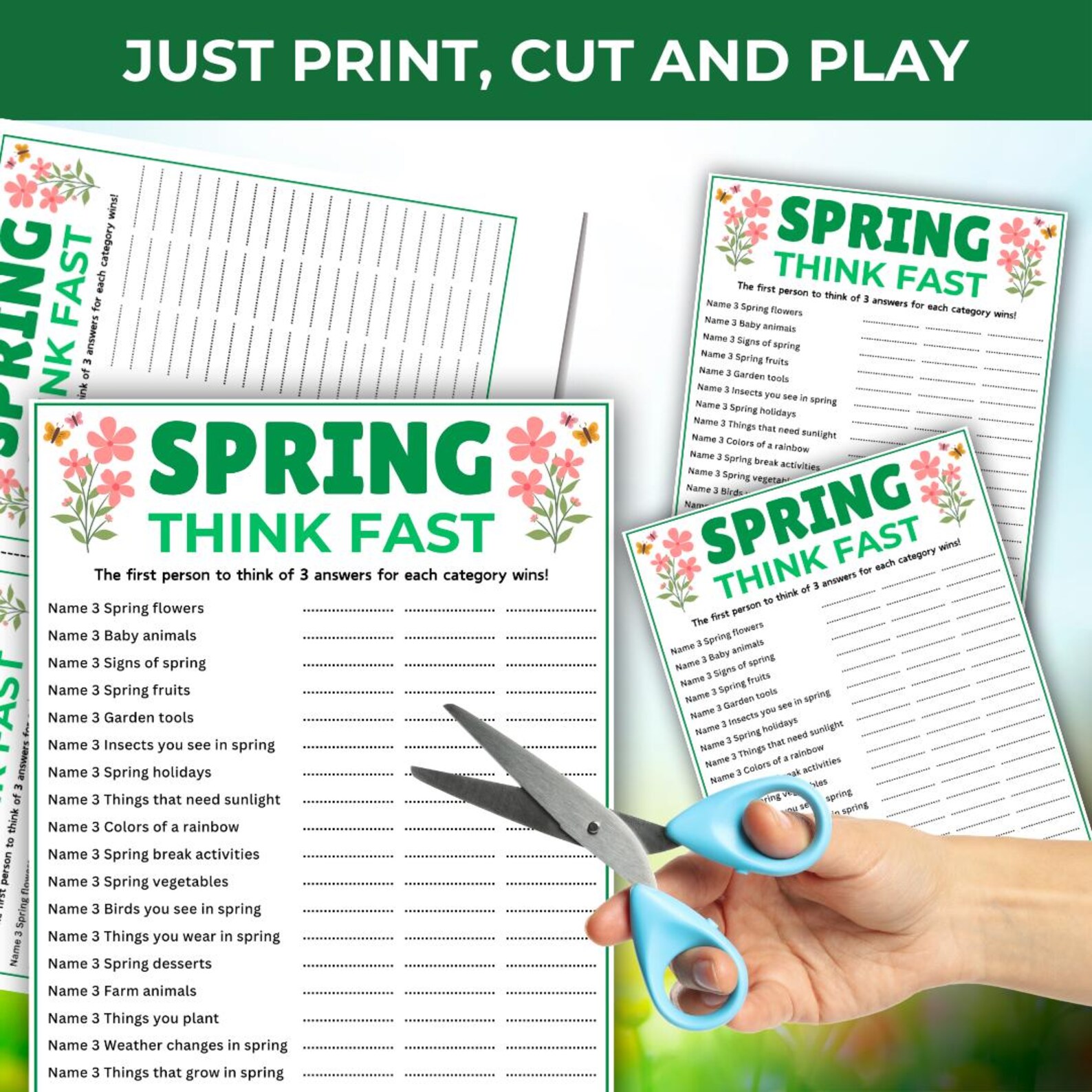 Spring Think Fast Game! Printable Spring Games, Think Quick Trivia Game ...