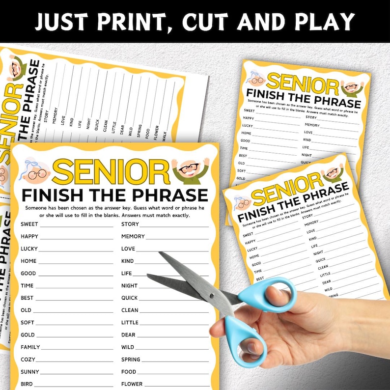Senior Finish the Phrase Game, Games for Senior Citizens, Seniors ...