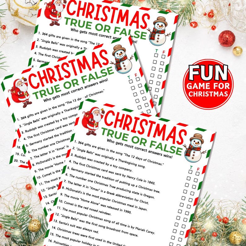Christmas True or False Game, Printable Christmas Game, Christmas ...