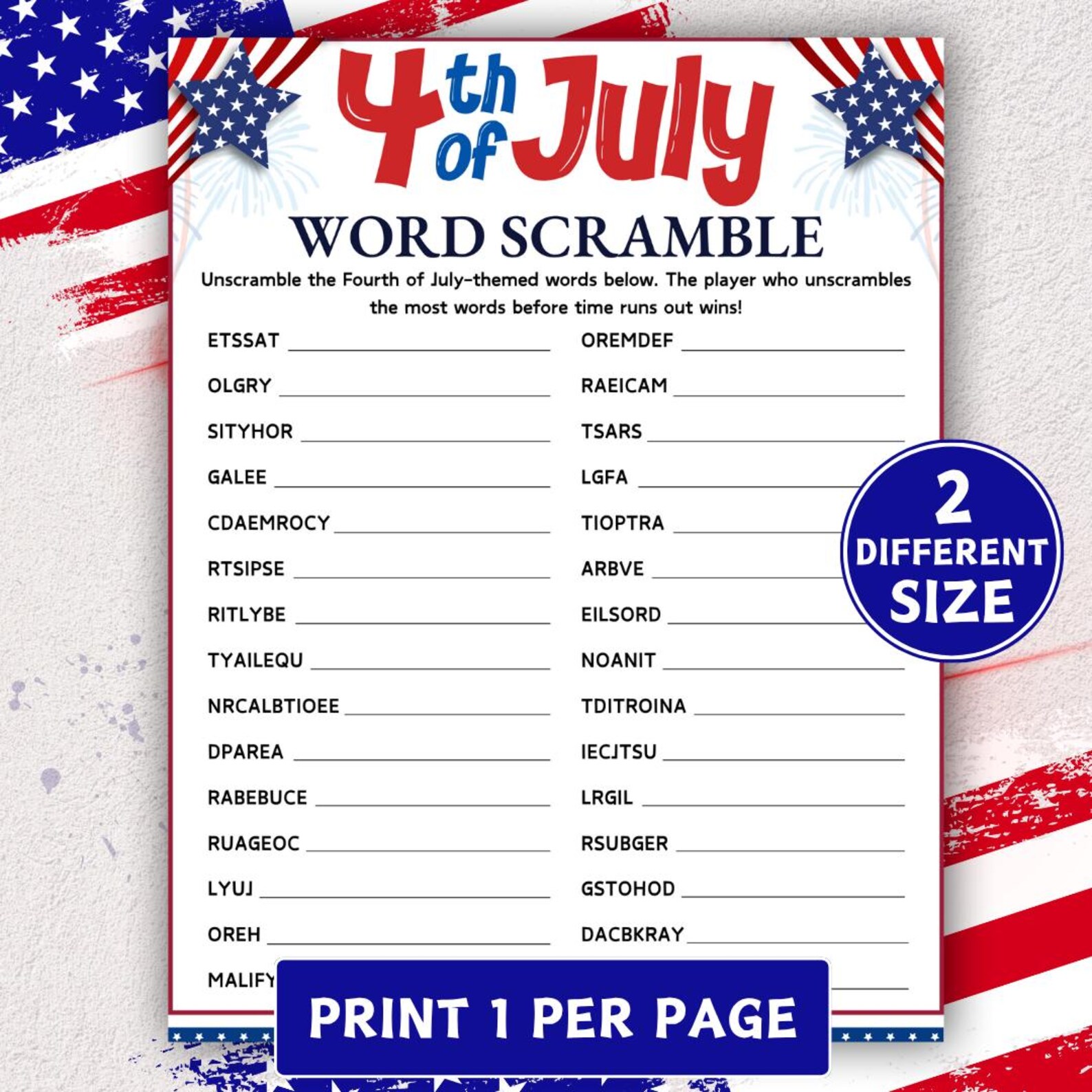 4th of July Word Scramble Game, Printable Independence Day Party Games ...