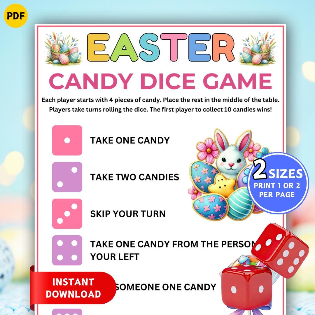 Easter Pass the Candy Game, Easter Dice Game, Candy Dice Game, Fun ...