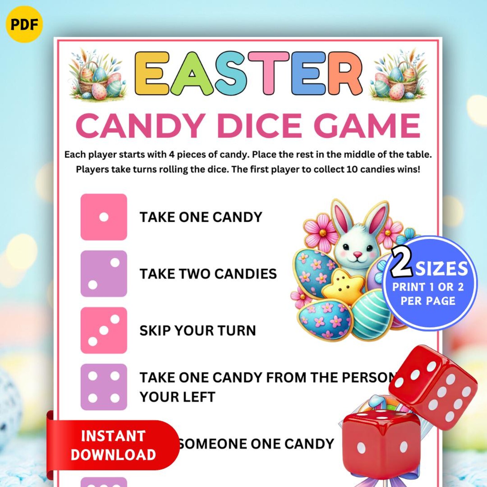 Easter Pass the Candy Game, Easter Dice Game, Candy Dice Game, Fun ...