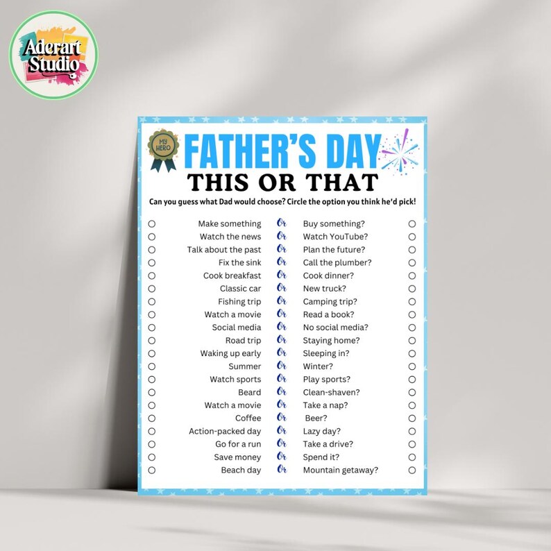Printable Father's This or That Game, Fathers Day Party Game, Fathers ...