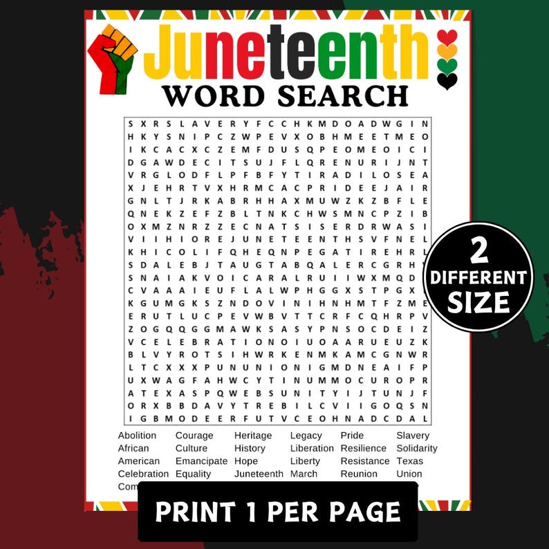 Juneteenth Word Search Game, Printable Juneteenth Games, Juneteenth ...