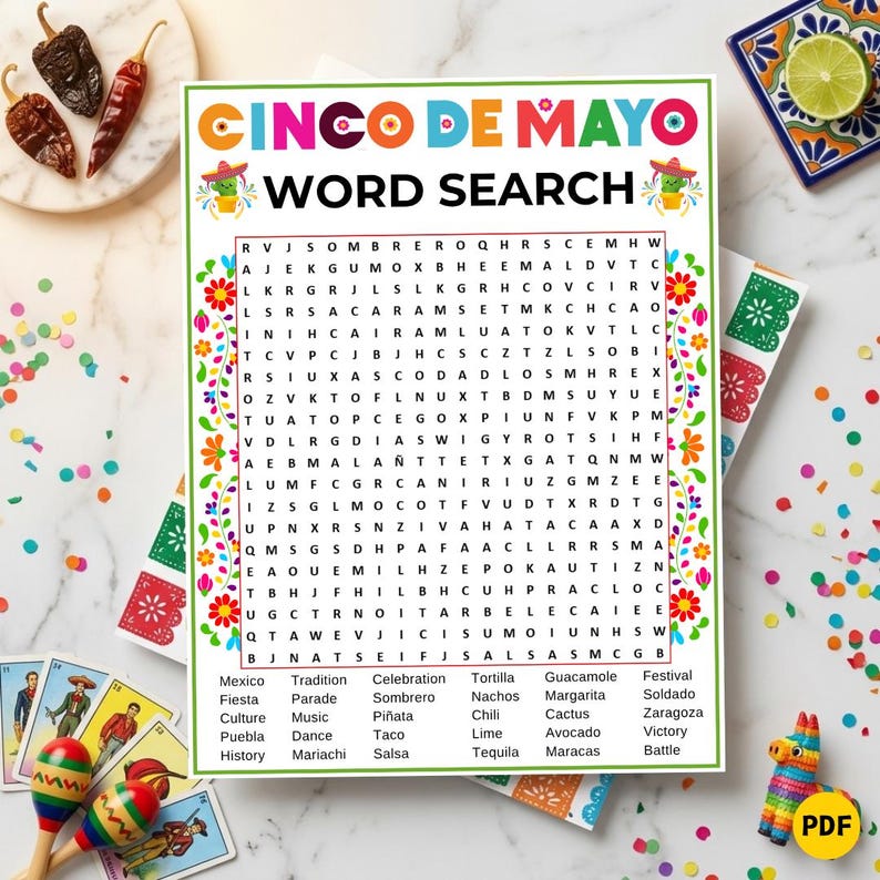Cinco De Mayo Word Search Game, Printable Fiesta Games, Cinco De Mayo ...