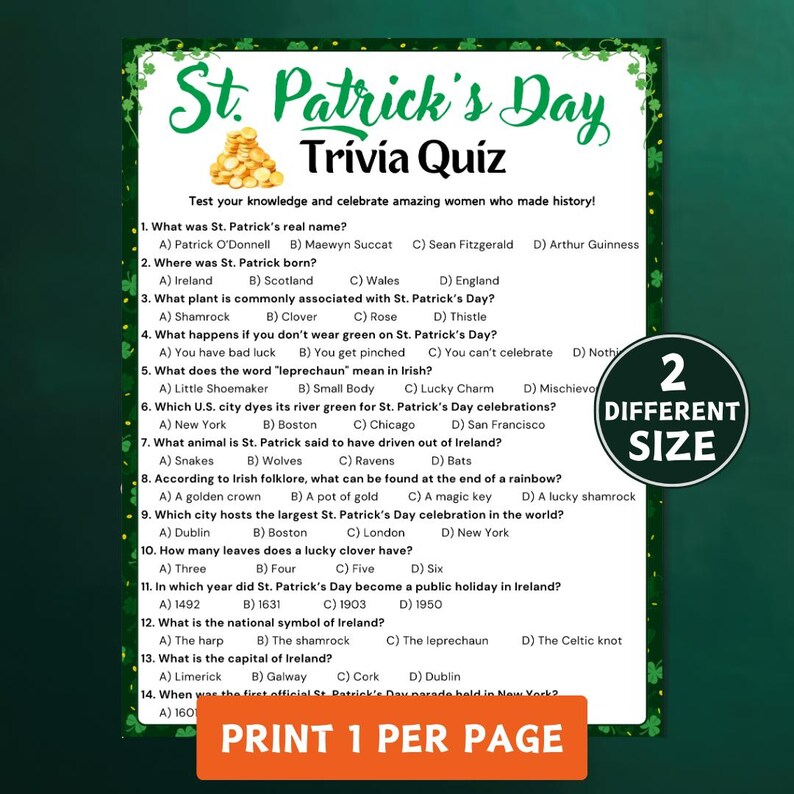 St. Patrick's Day Trivia Game, St Patrick's Day Quiz, Fun St. Paddy's ...