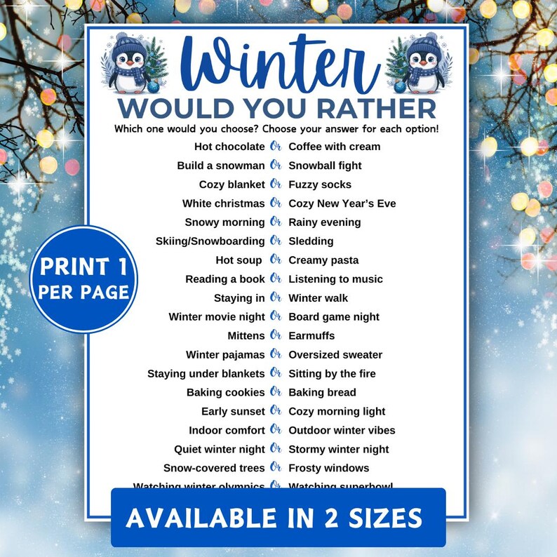 Winter Would You Rather Game, Family Holiday Game, Winter Party Game ...