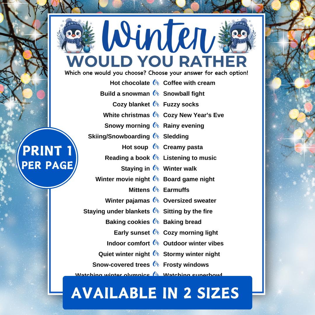 Winter Would You Rather Game, Family Holiday Game, Winter Party Game ...