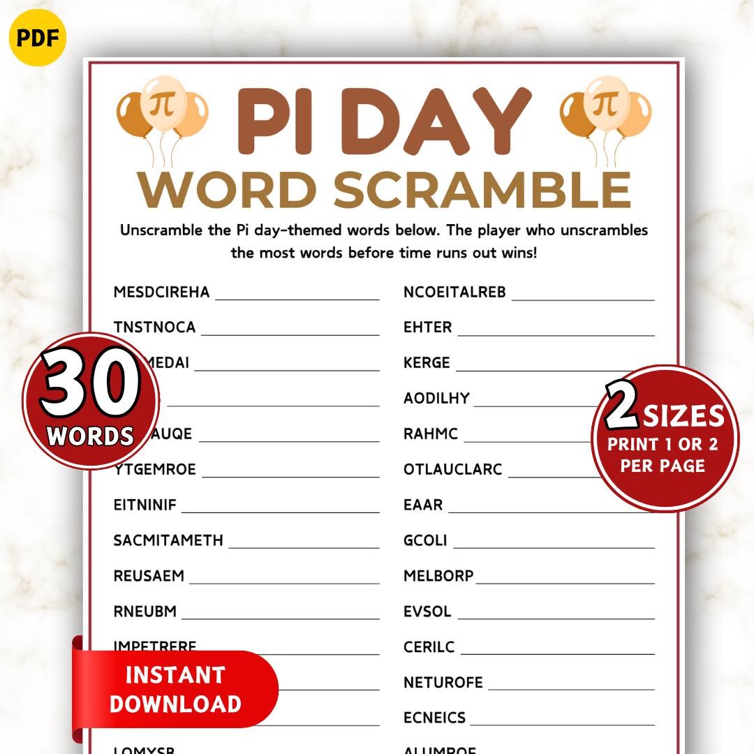 Juego de palabras revueltas del Día de Pi, juego imprimible del Día de ...