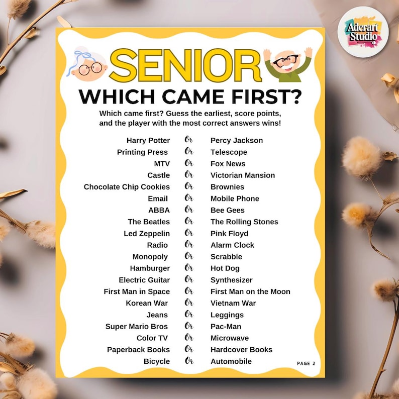 Which Came First Trivia Game, Games for Senior Citizens, Fun Elderly ...
