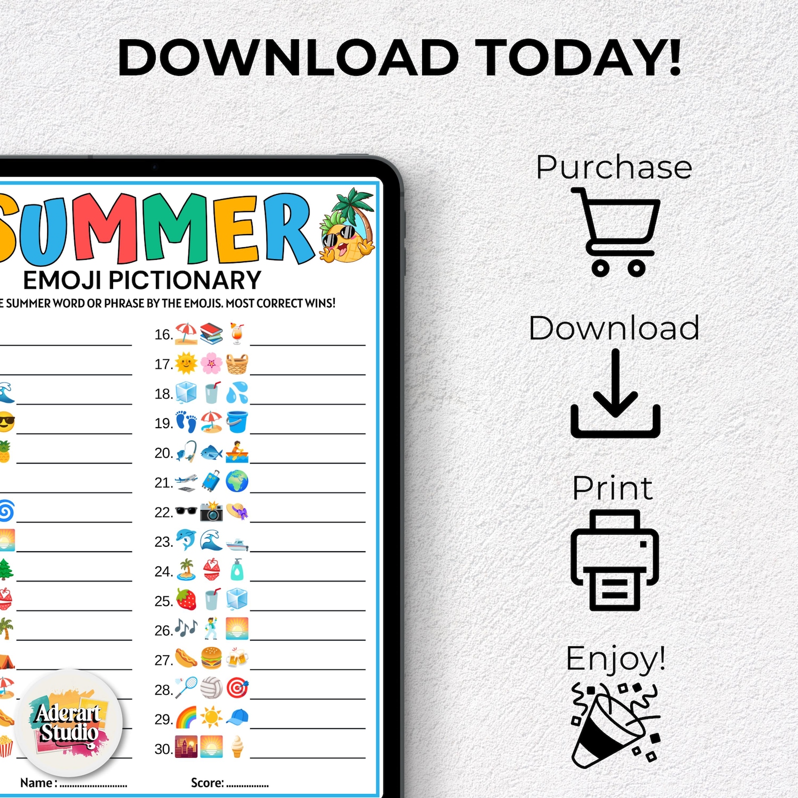 Summer Emoji Game, Printable Summer Emoji Pictionary, Trivia Game ...