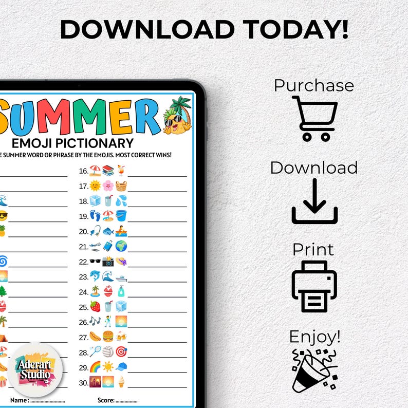 Summer Emoji Game, Printable Summer Emoji Pictionary, Trivia Game ...