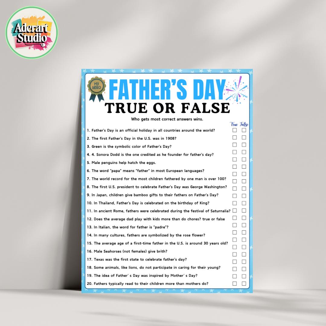 True or False Father's Day Game, Fathers Day Trivia Quiz, True or False ...